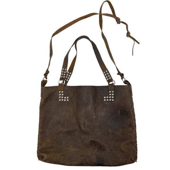 Paolo Angelucci | Bags | Paolo Angelucci Studded Leather Tote Bag Brown ...